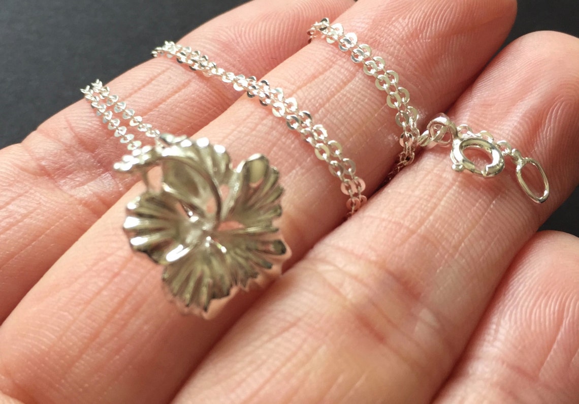 Sterling Silver Flower Hibiscus Necklace Hibiscus Charm Hibiscus ...