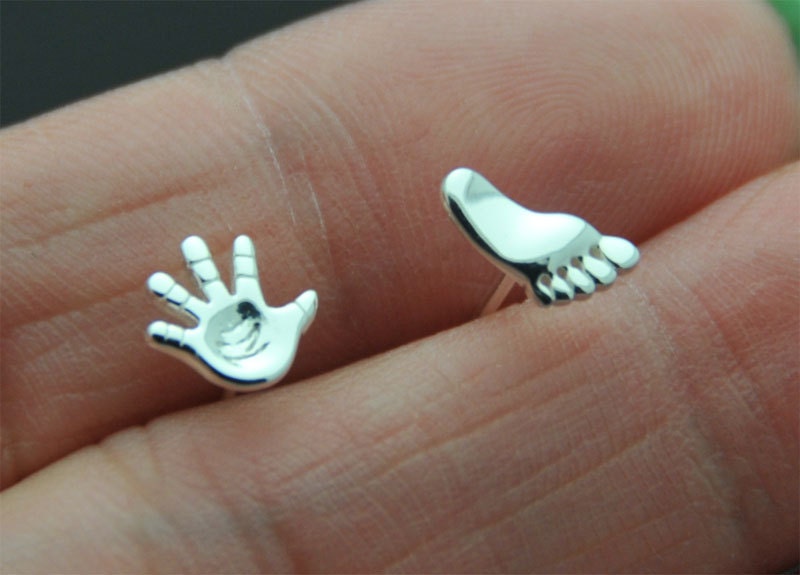 925 Sterling Silver Feet Foot Studs Earrings Foot Hand - Etsy