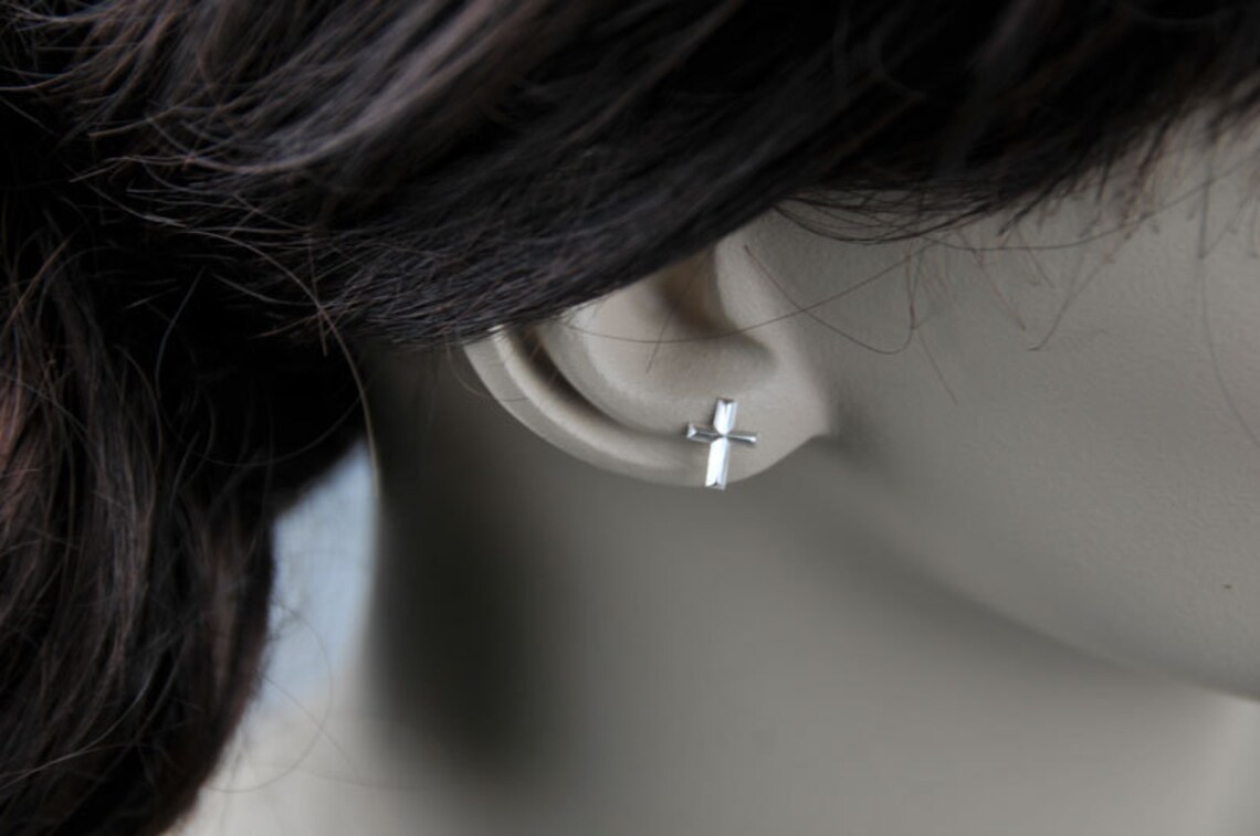 Sterling Silver Cross Stud Earrings Sideways Cross Earring - Etsy
