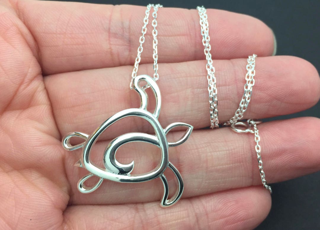 Sterling Silver Sea Turtle Necklace, Large Turtle Necklace, Holiday ...