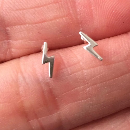 Small Sterling Silver Lightning Bolt Stud Earrings Post - Etsy