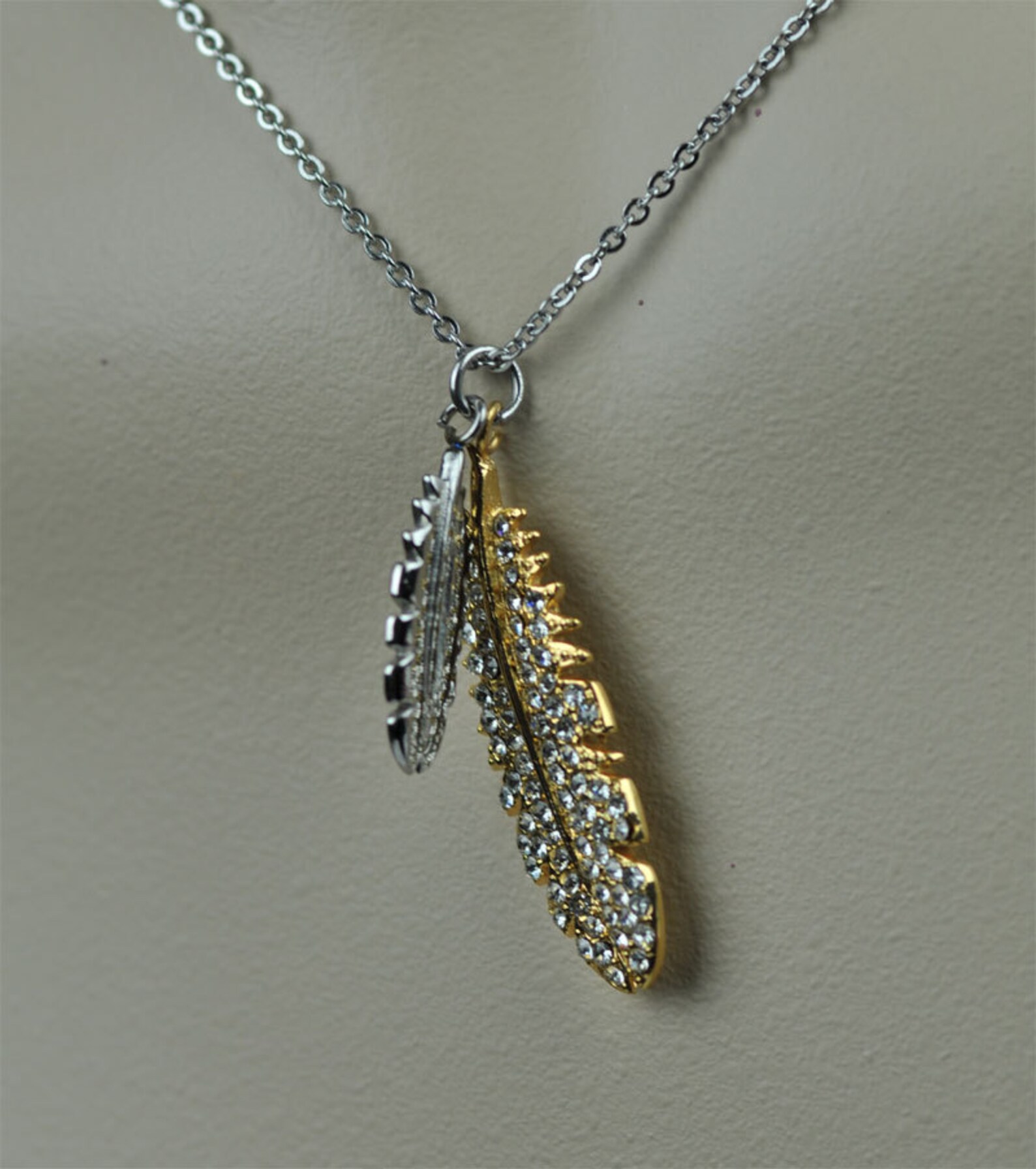 2 Feathers Necklace. Stainless Steel Feather Necklace. Feather Charm ...