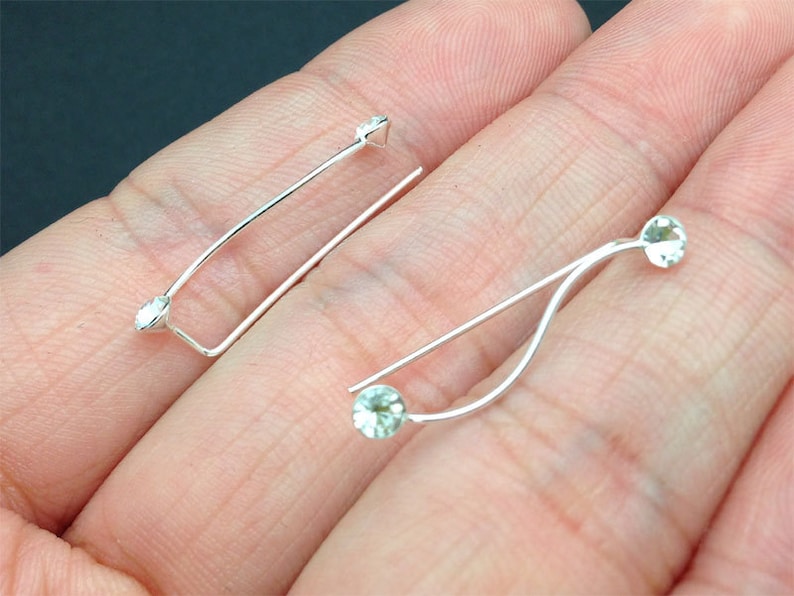 Single Ear Pin Crystal Bobby Pin Earring Sterling Silver - Etsy