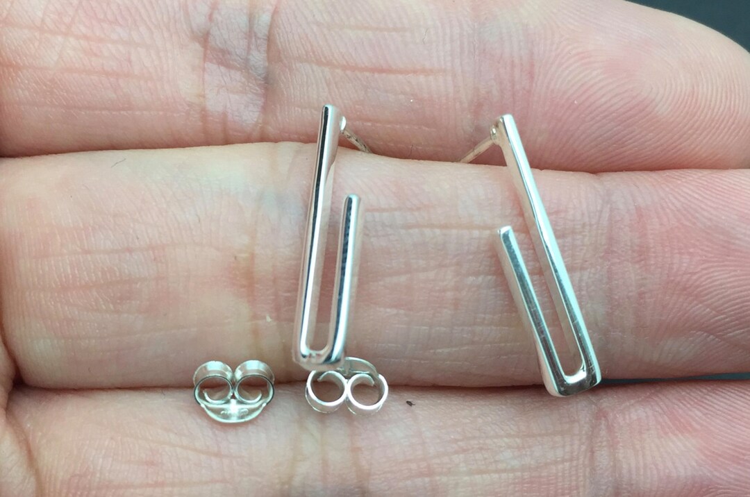 Hook Stud Earrings, Sterling Silver, Dainty Post Earrings, Minimalist ...