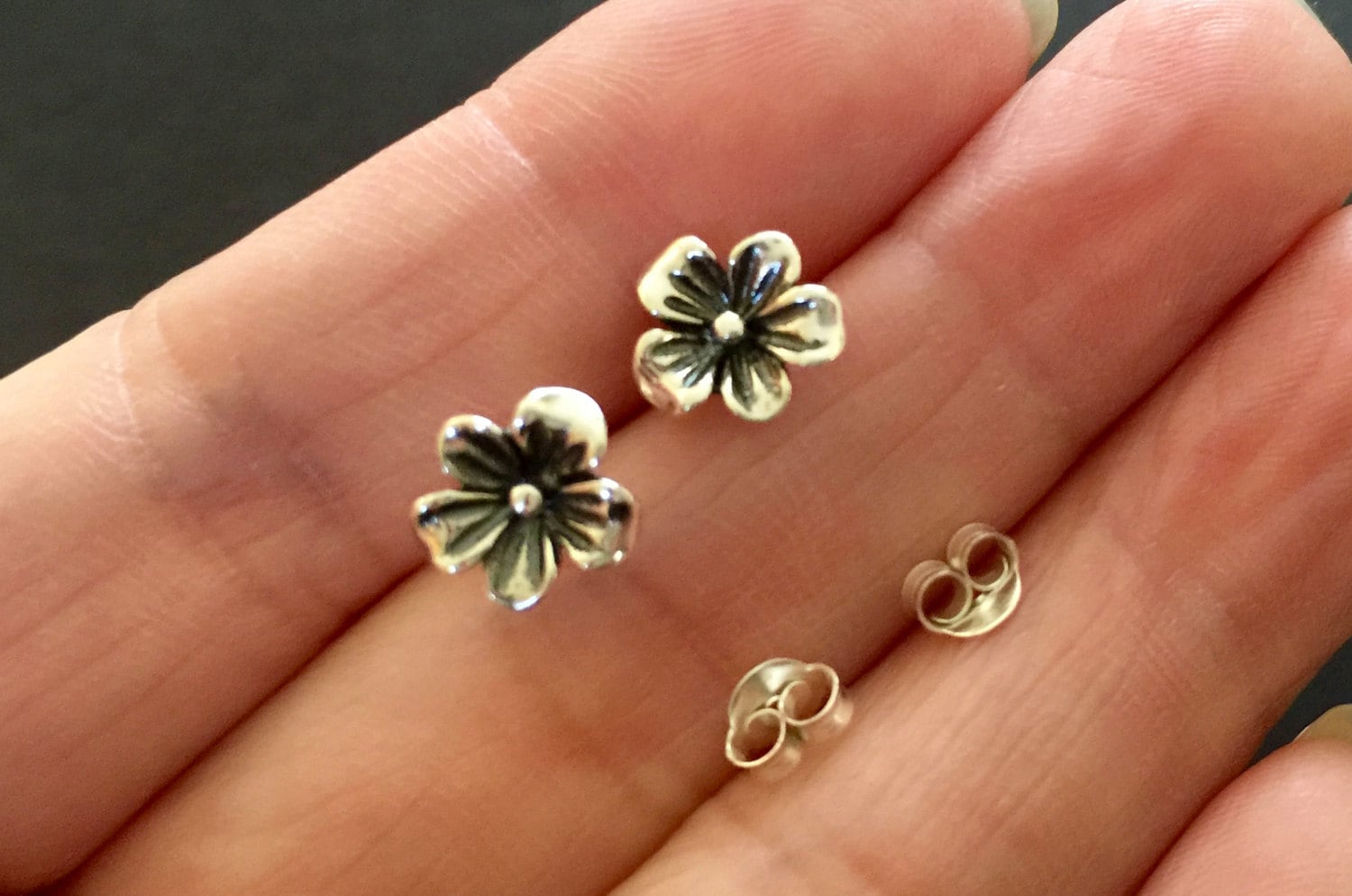 Sterling Silver Flower Stud Earrings spring stud cherry | Etsy