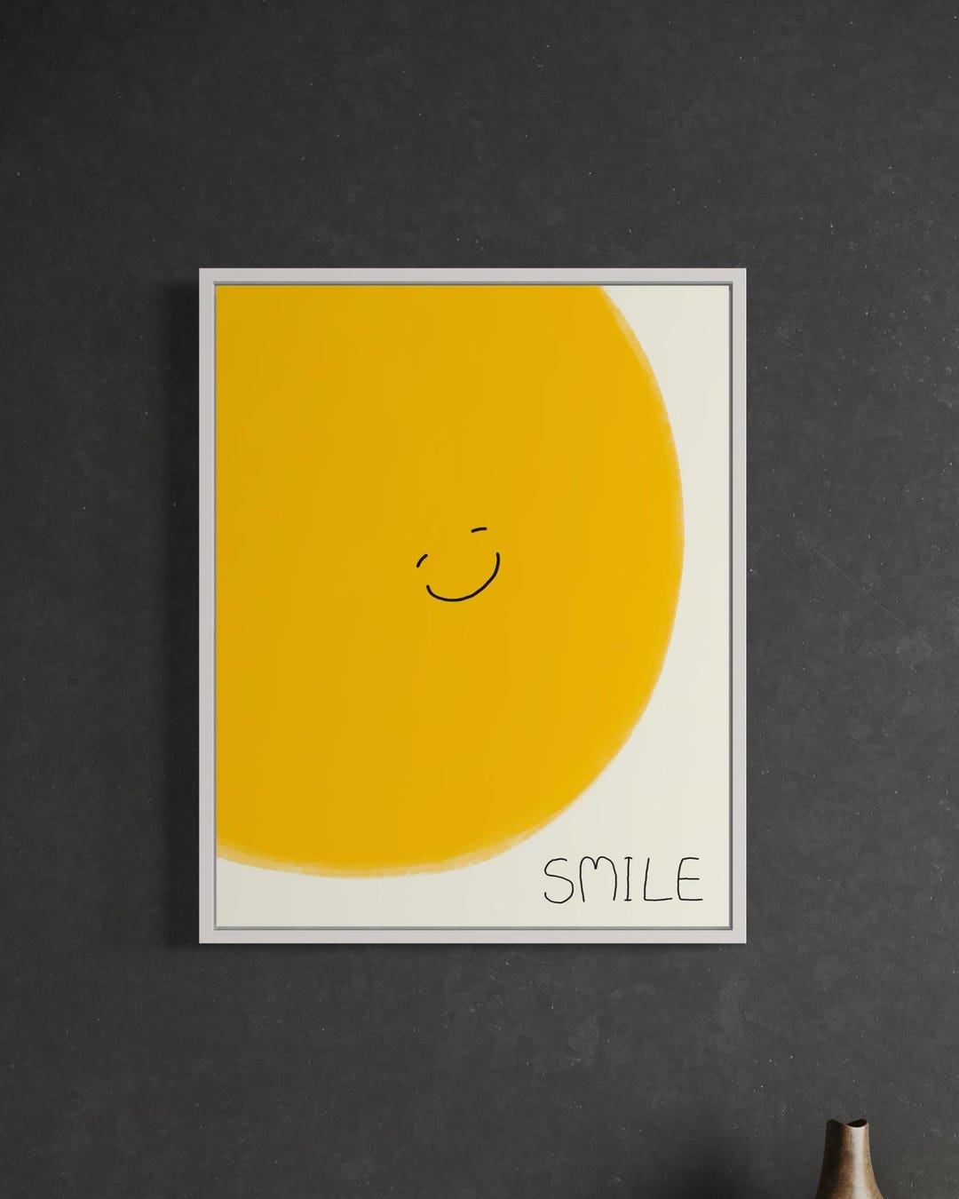 SMILE Cute Yellow Smiley Face Digital Art Playful Minimalist Wall Art ...