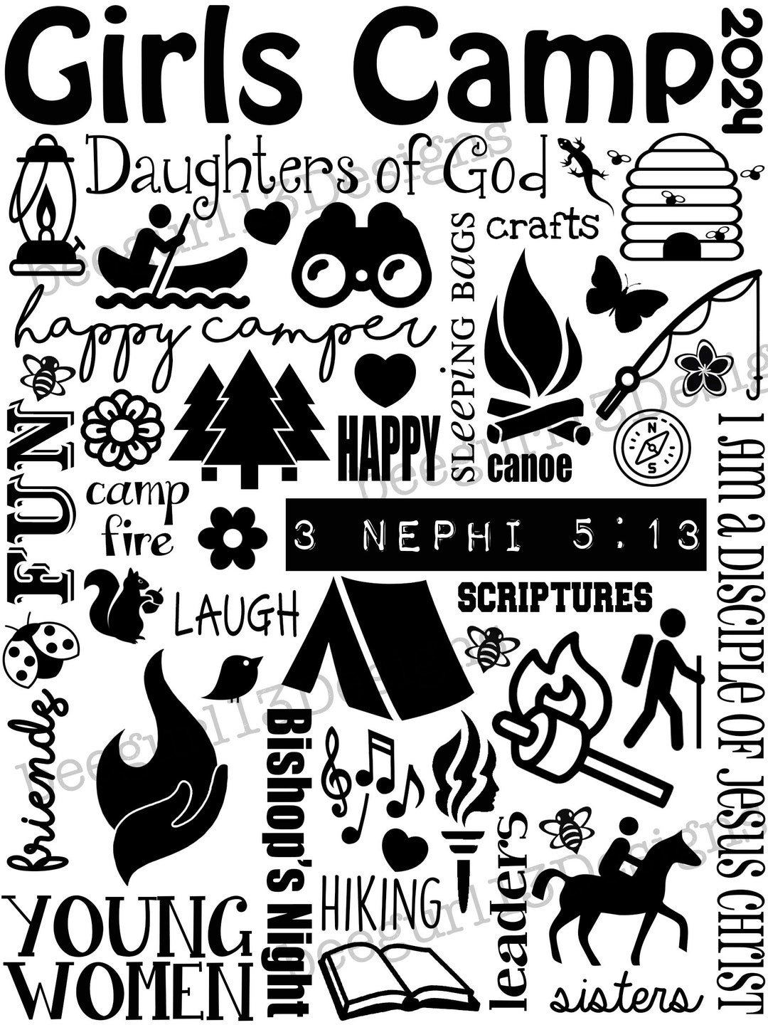 Girls Camp T-shirt Design Logo Set - Etsy