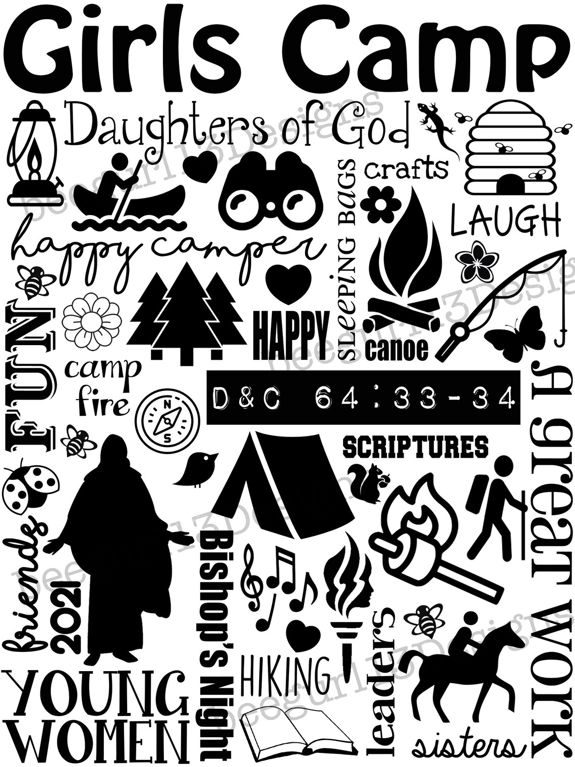 Girls Camp T-shirt Design Logo Set | Etsy