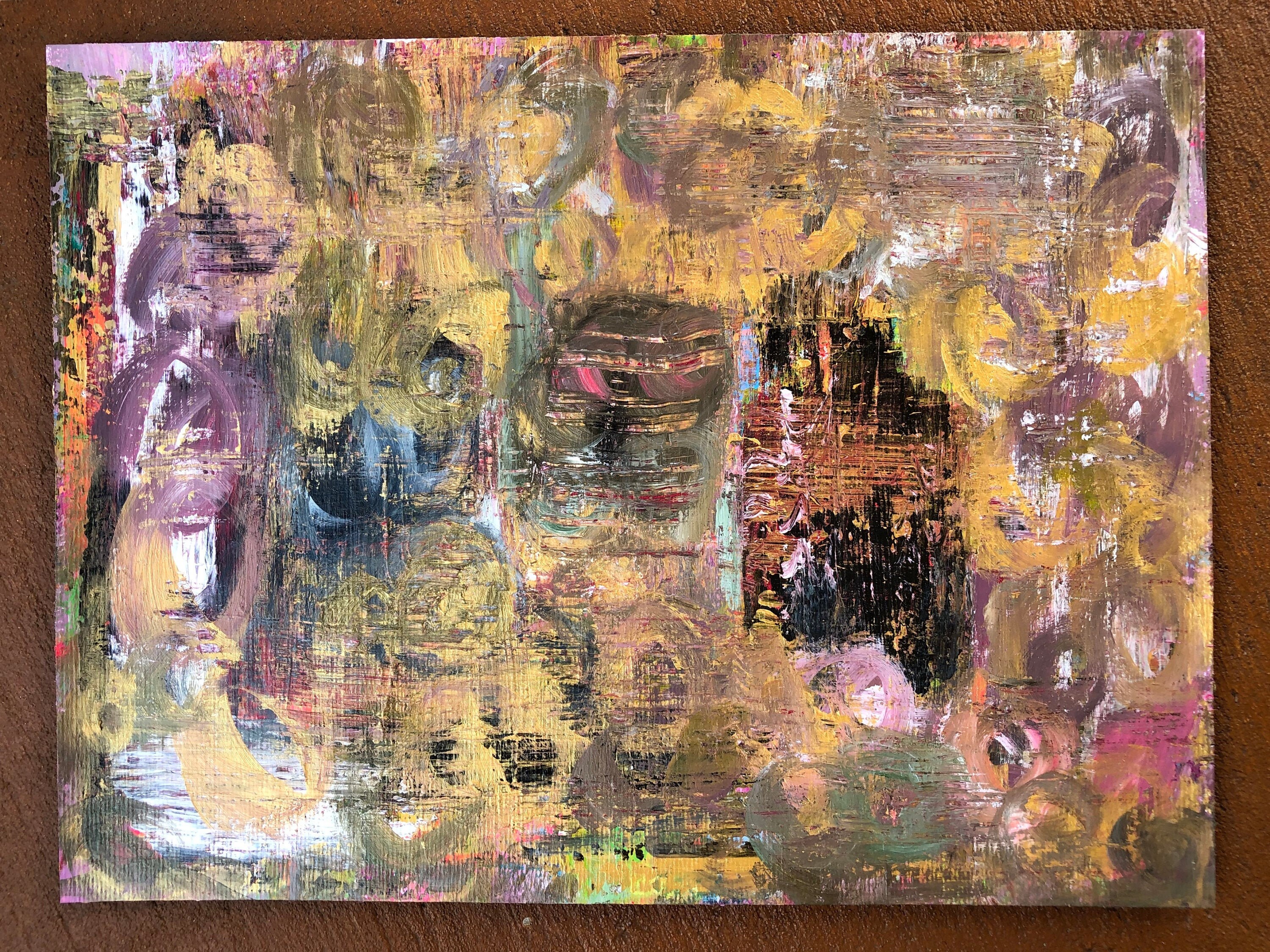 Abstract Painting Original Acrylic 9 X 12 Modern Fine Wall Art, Gold ...