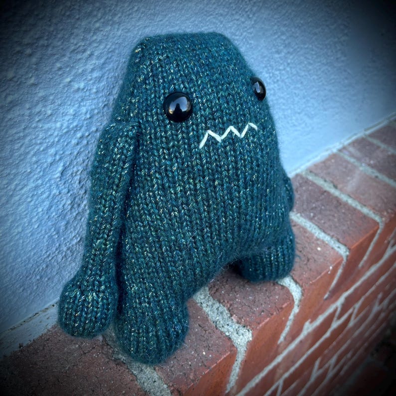 Hand Knitted Turquoise Shimmer Monster Plushie, Creepy Stuffed Animal ...