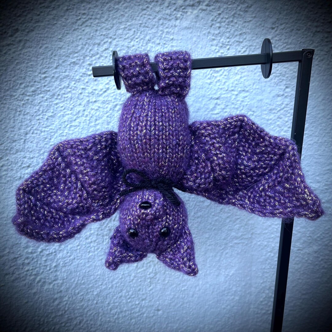 Hand-knitted Shimmery Purple Bat Plushie, Goth Halloween Decor - Etsy