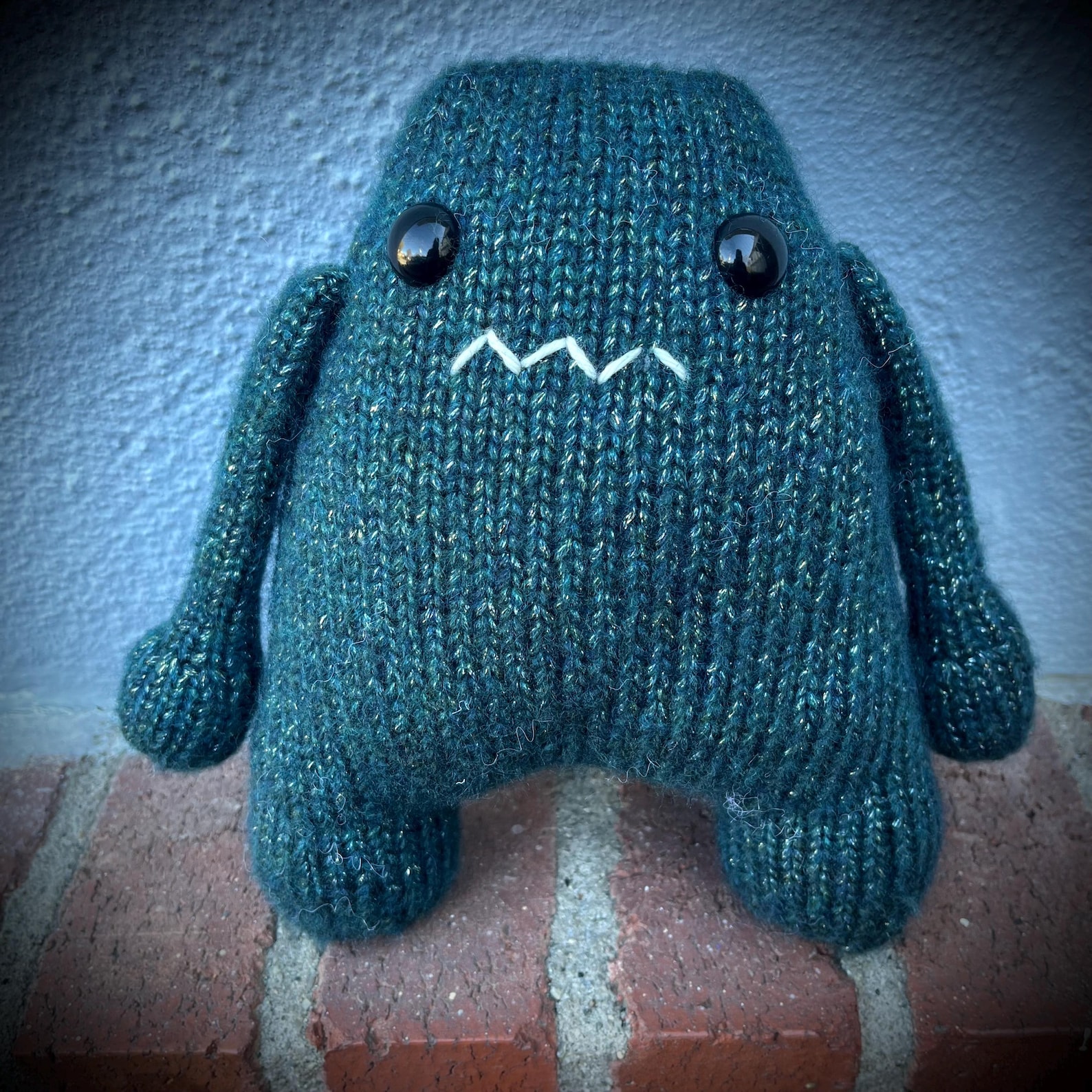 Hand Knitted Turquoise Shimmer Monster Plushie, Creepy Stuffed Animal ...
