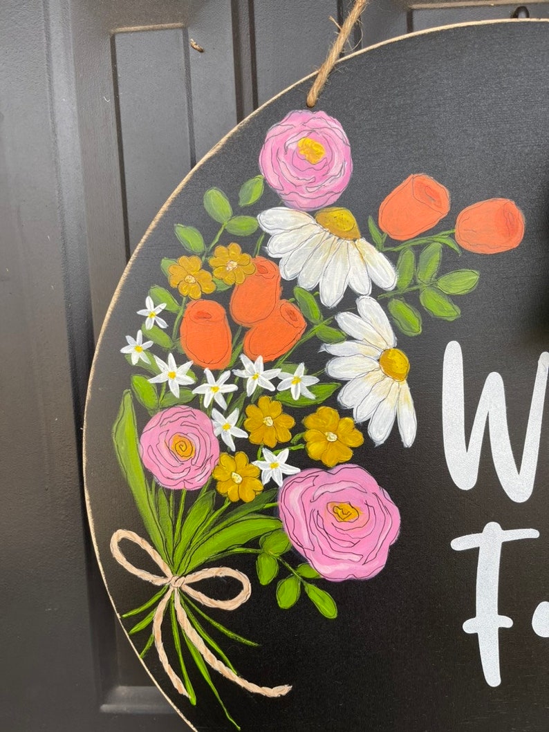 Modern Floral Welcome Friends Door Hanger - Etsy