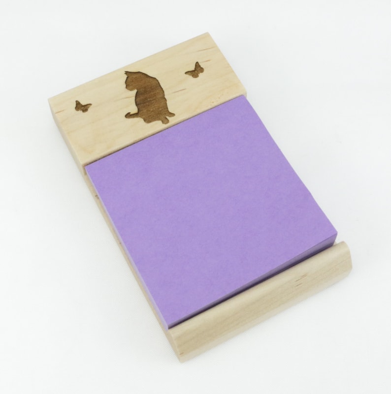 Wood Sticky Note Pad Holder Engraved With Sitting Cat and | Etsy