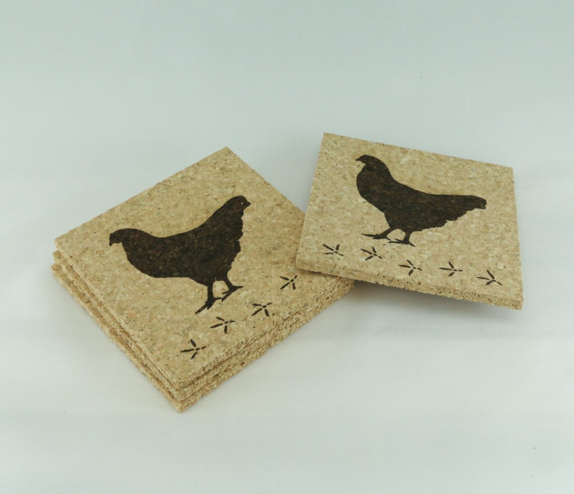 Hen Chicken Cork Coaster Set Thick Laser Engraved Cork - Etsy