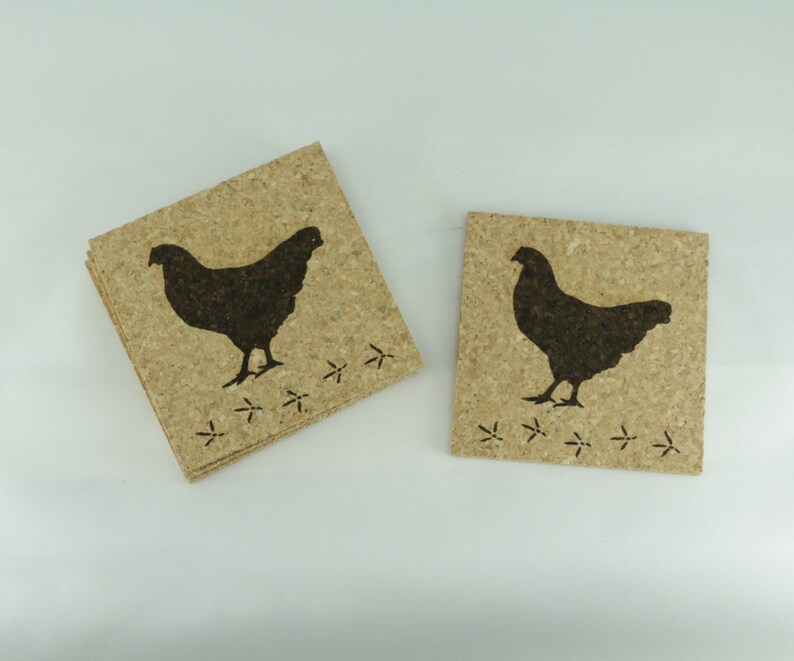 Hen Chicken Cork Coaster Set Thick Laser Engraved Cork - Etsy