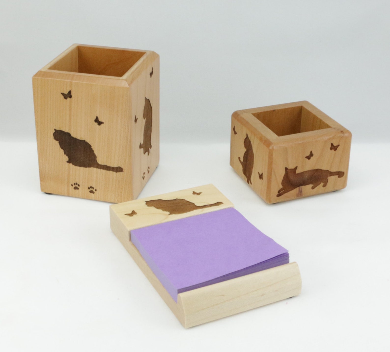 Wood Sticky Note Pad Holder Engraved With Stalking Cat and - Etsy UK