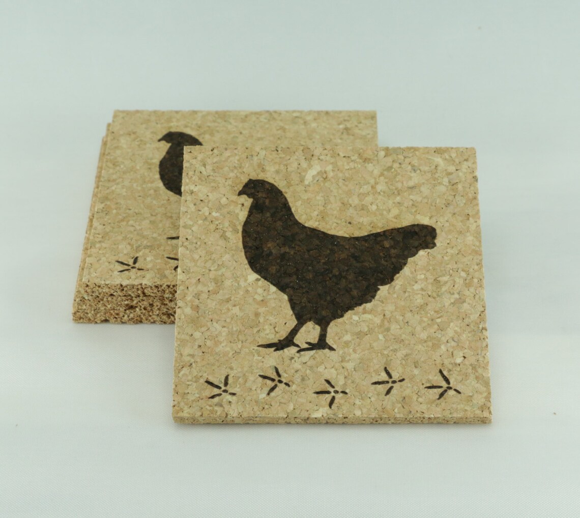 Hen Chicken Cork Coaster Set Thick Laser Engraved Cork - Etsy
