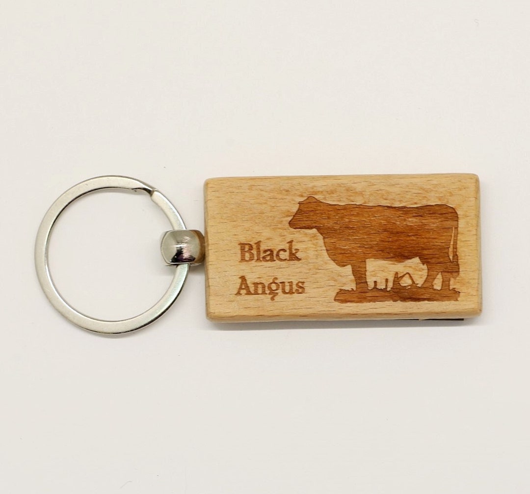 Original Design Black Angus Cow Wood Keychain Customizable - Etsy