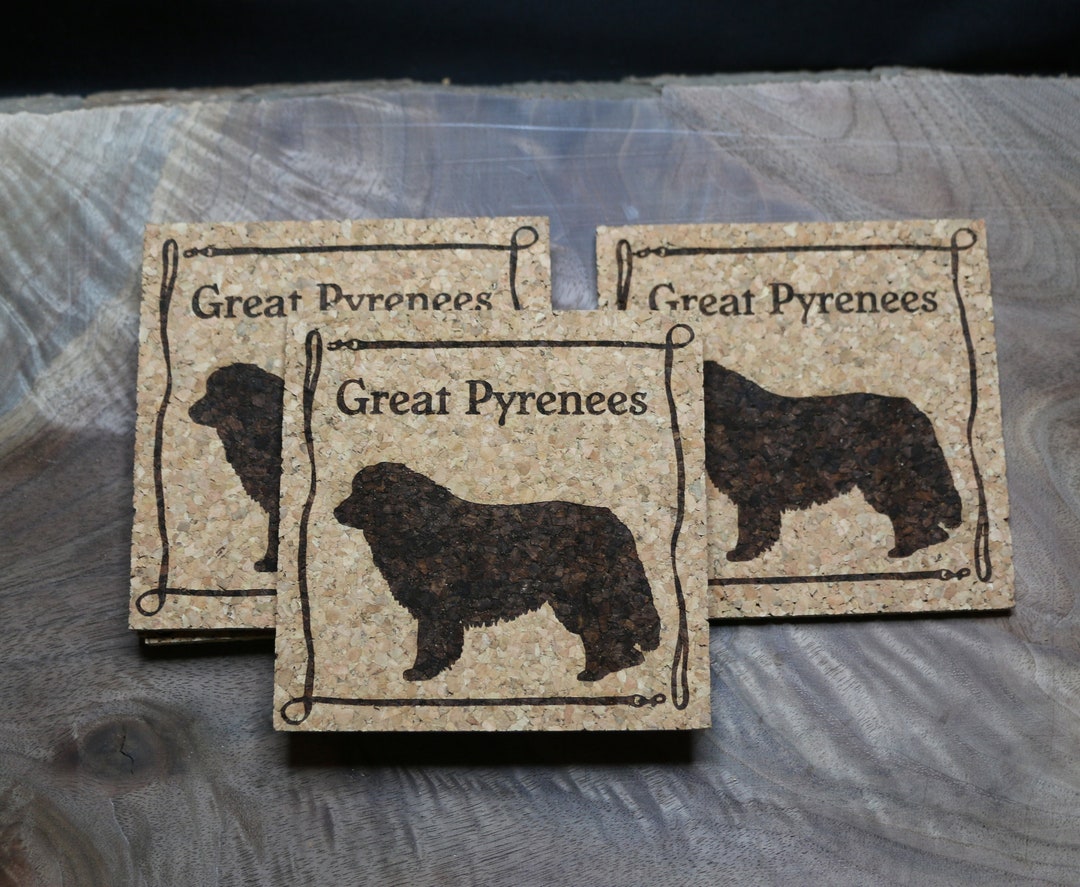 Great Pyrenees Cork Coaster Set Thick Laser Engraved Cork Great ...