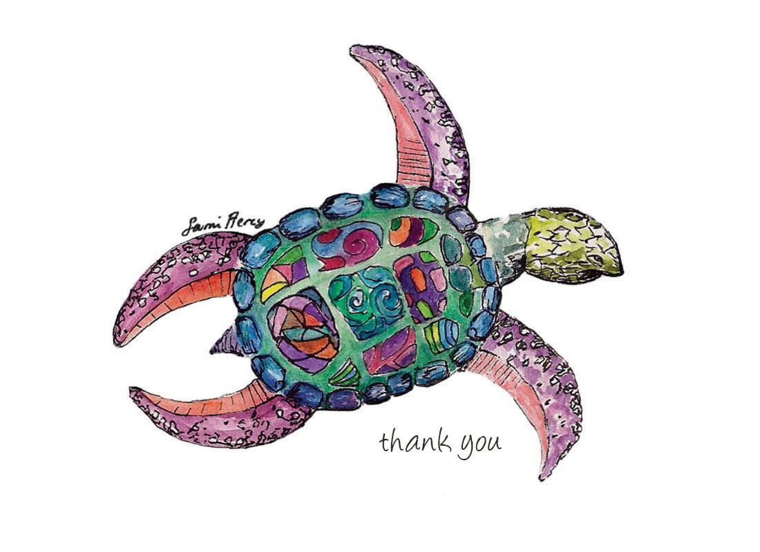 Thank You Sea Turtle Watercolor Card - Etsy