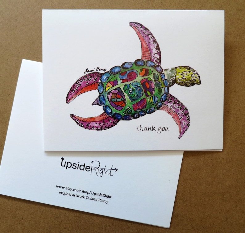 Thank You Sea Turtle Watercolor Card - Etsy