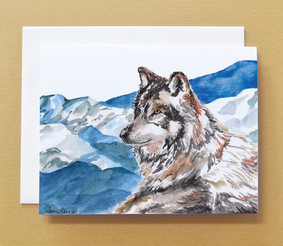 Wolf Watercolor Card - Etsy