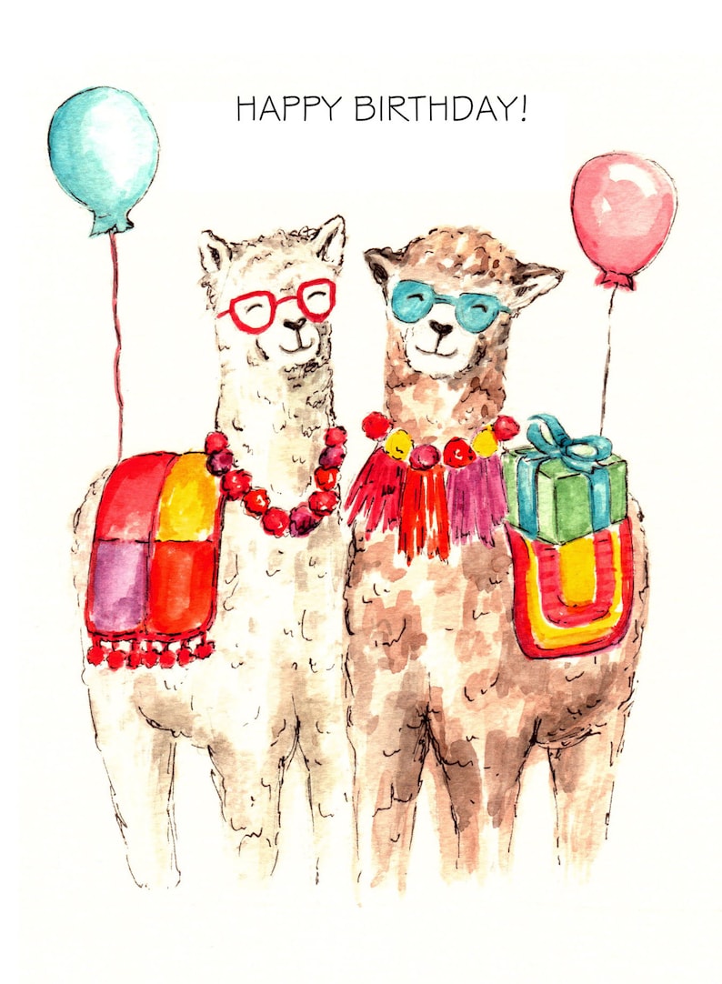 Alpaca-llama Happy Birthday Watercolor Card - Etsy