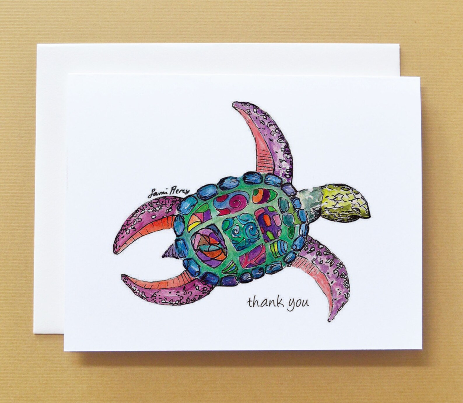Thank You Sea Turtle Watercolor Card - Etsy
