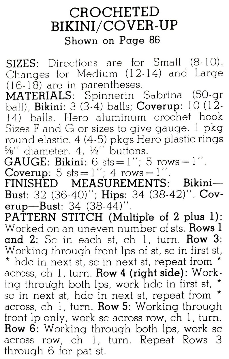 CROCHET PATTERN Vintage Crochet Bikini and Cover-up Pattern PDF Instant ...