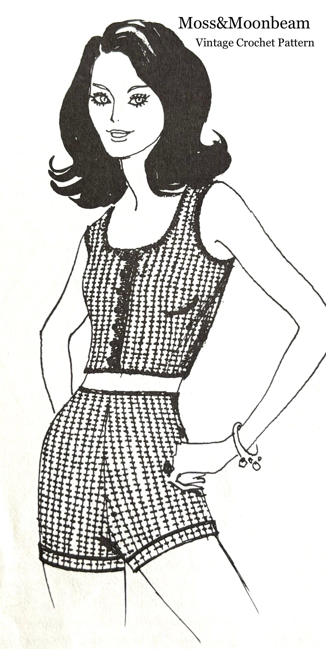 PDF Instant Download Vintage Crochet Two Piece Two Color Afghan Stitch ...