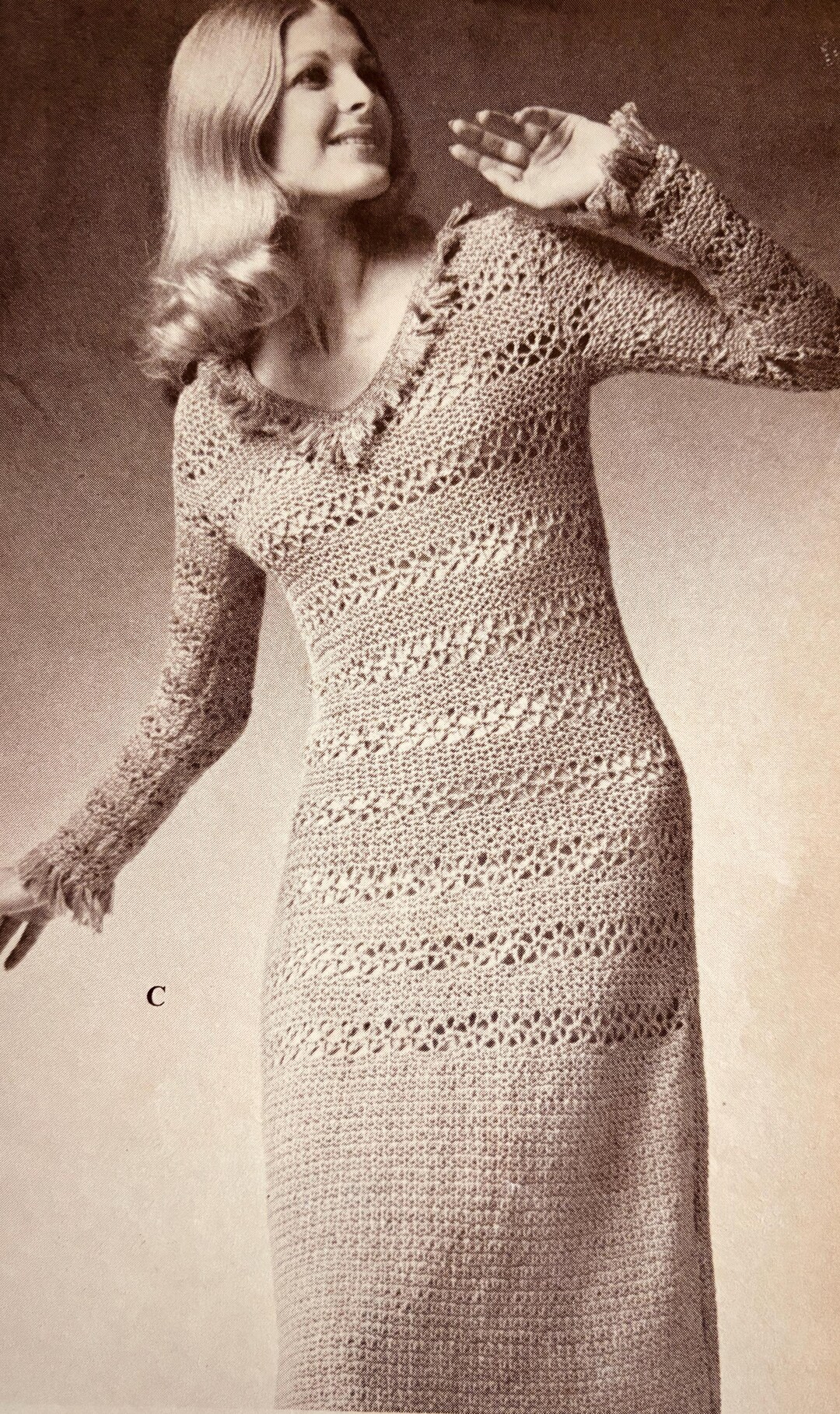 Vintage CROCHET PATTERN Womens Long Torso MIDI Dress. Sizes 8-10-12-14 ...