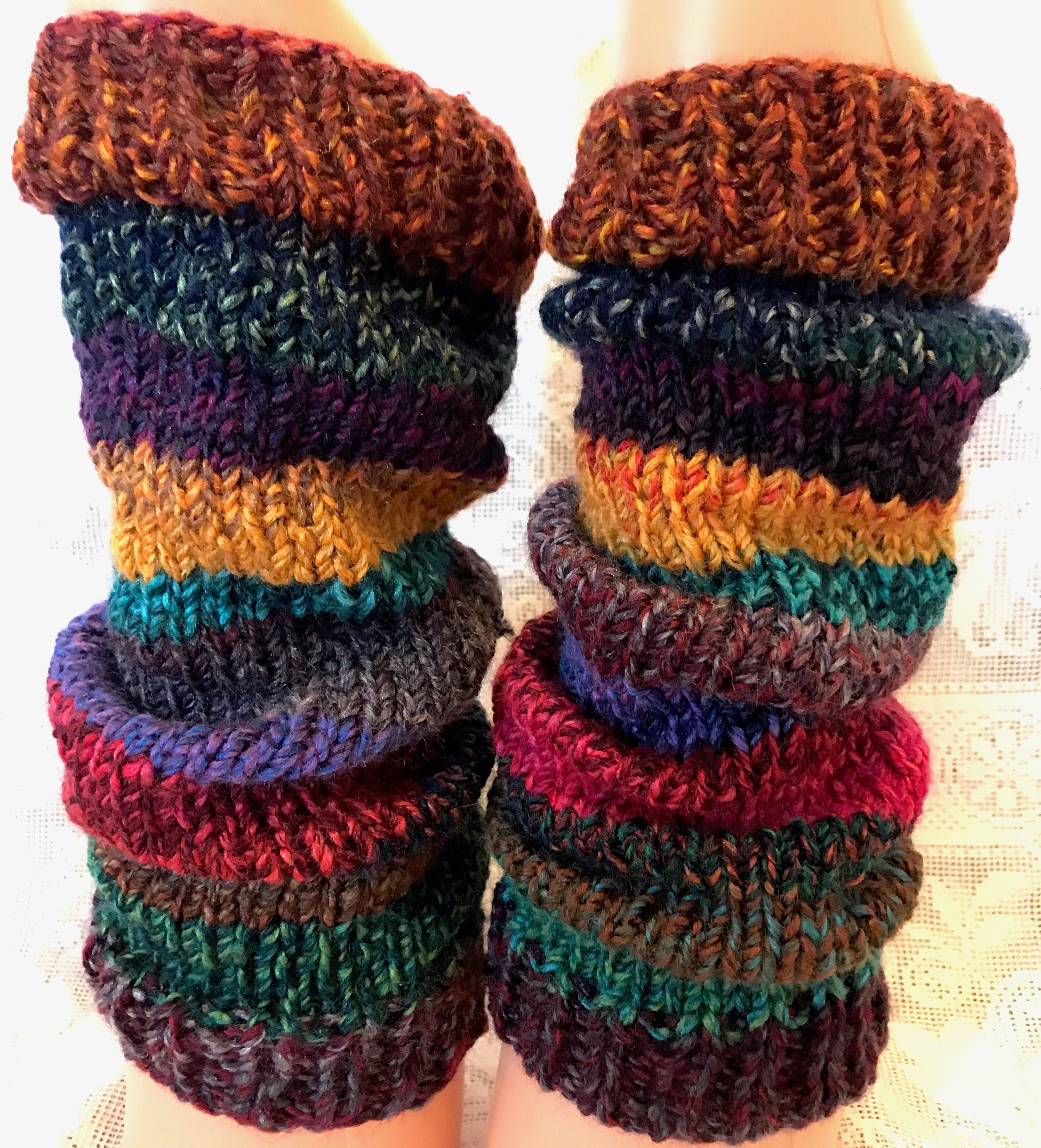 Knit Leg Warmers Women's Coarse - Solid Colors (Red, Black, Beige, Etc ...