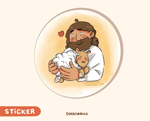 Jesus Sticker the Good Shepherd Sheep Holding 70x70 Mm Jesus - Etsy