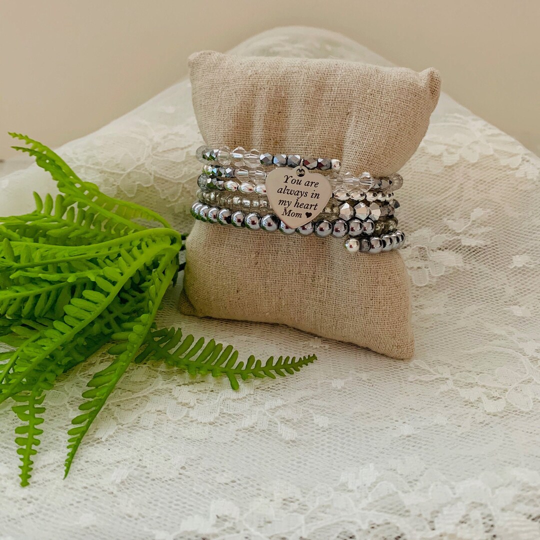 Beaded Memory Wire Silver Bracelet-mom Gift-mom Memorial-gift From ...