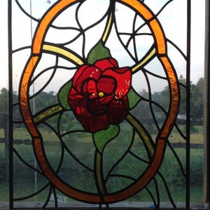 Custom Stained Glass Pink Rose Window (21 1/2 X 35 1/2) - Etsy