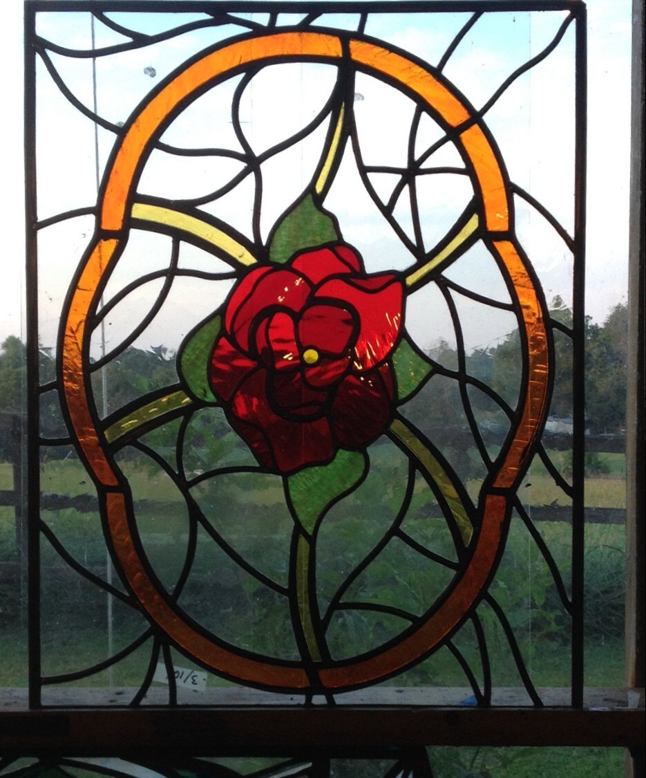 Custom Stained Glass Pink Rose Window (21 1/2 X 35 1/2) - Etsy