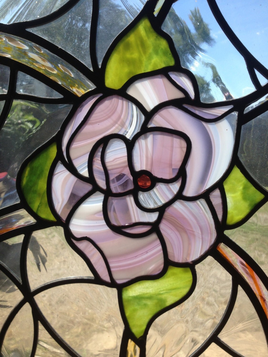 Custom Stained Glass Pink Rose Window (21 1/2 X 35 1/2) - Etsy