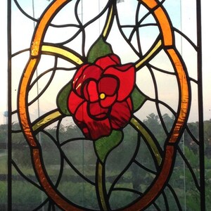 Custom Stained Glass Pink Rose Window 21 1/2 X 35 1/2 - Etsy