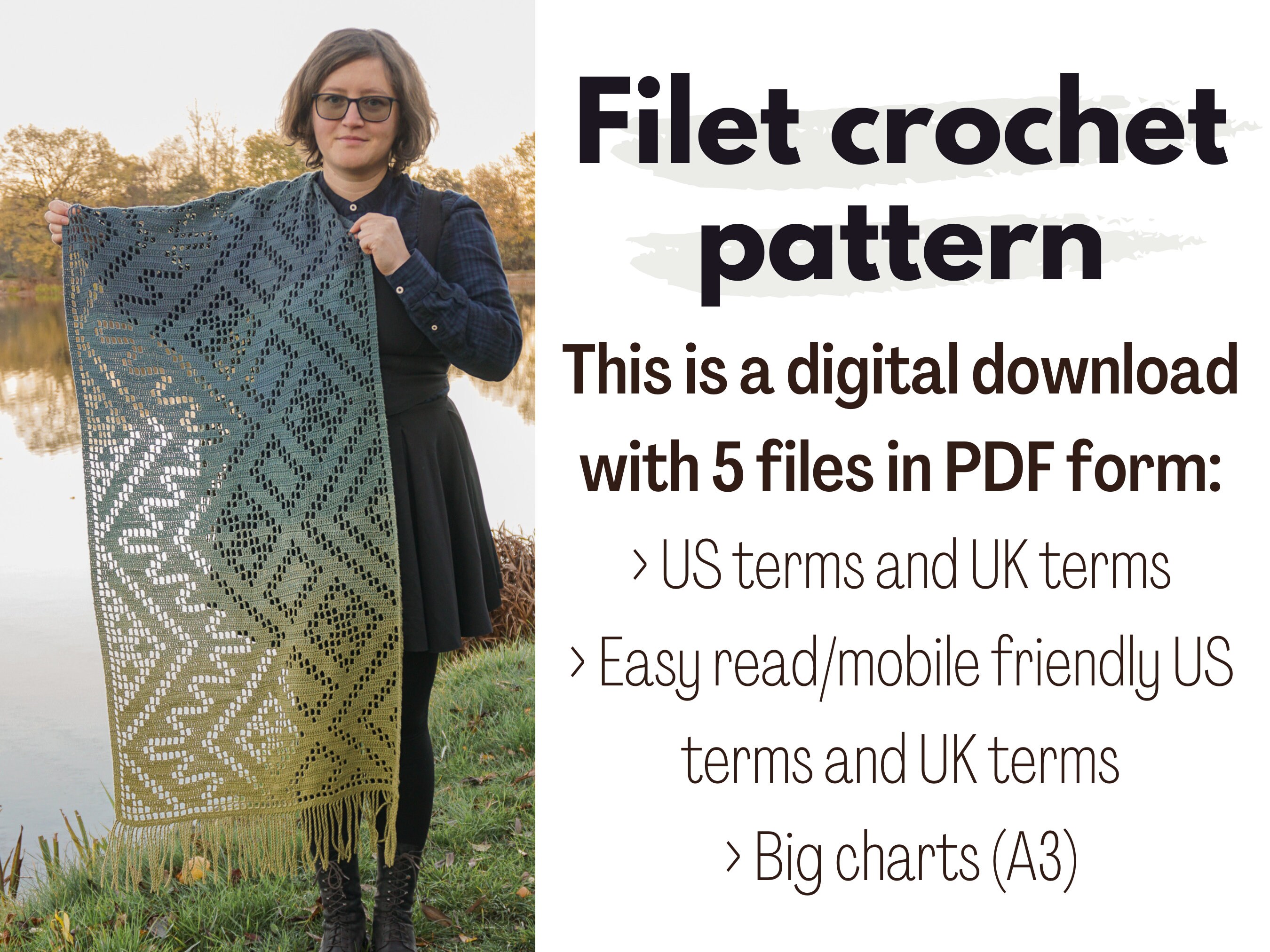 Poiana Filet Crochet Shawl Pattern - Full & Short Instructions, Crochet ...