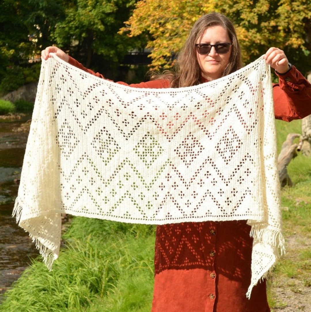 Dolina Wrap Filet Crochet Shawl Pattern - Full Crochet Symbol Charts ...