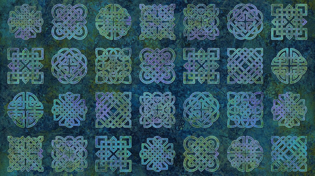 Dark Blue, Dark Green, Large Celtic Blocks, FABRIC, Digital Print, 100% ...