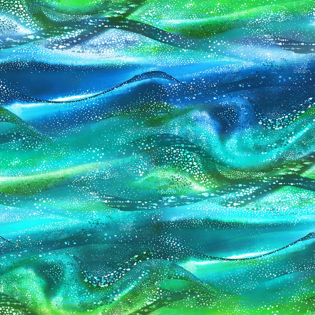 Blue, Green, Aqua, Multi-color Waves, Fabric, Pacifica, Freckle and ...