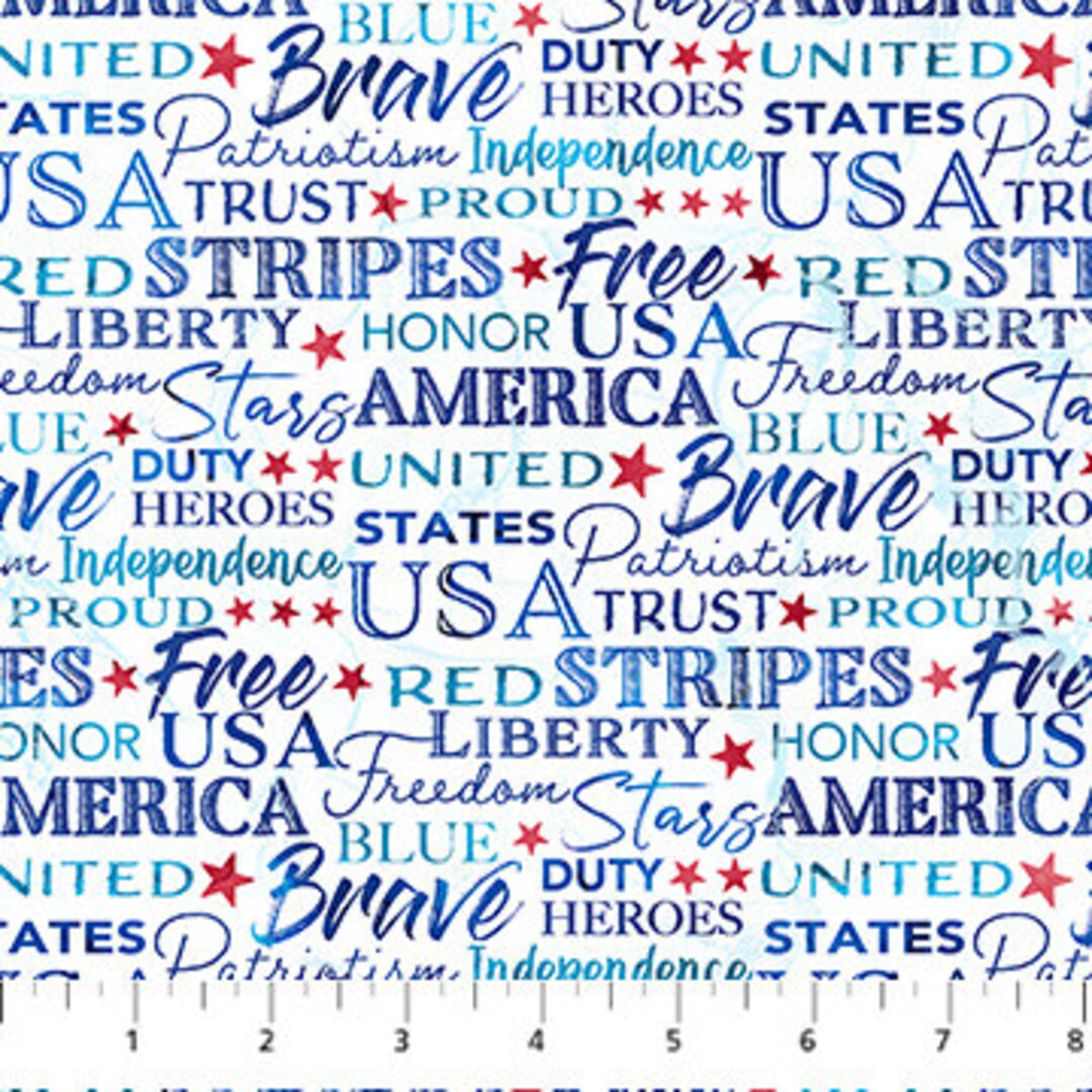 Patriotic Phrases, America, Light Tonal Blue, FABRIC, Quilts of Valor ...