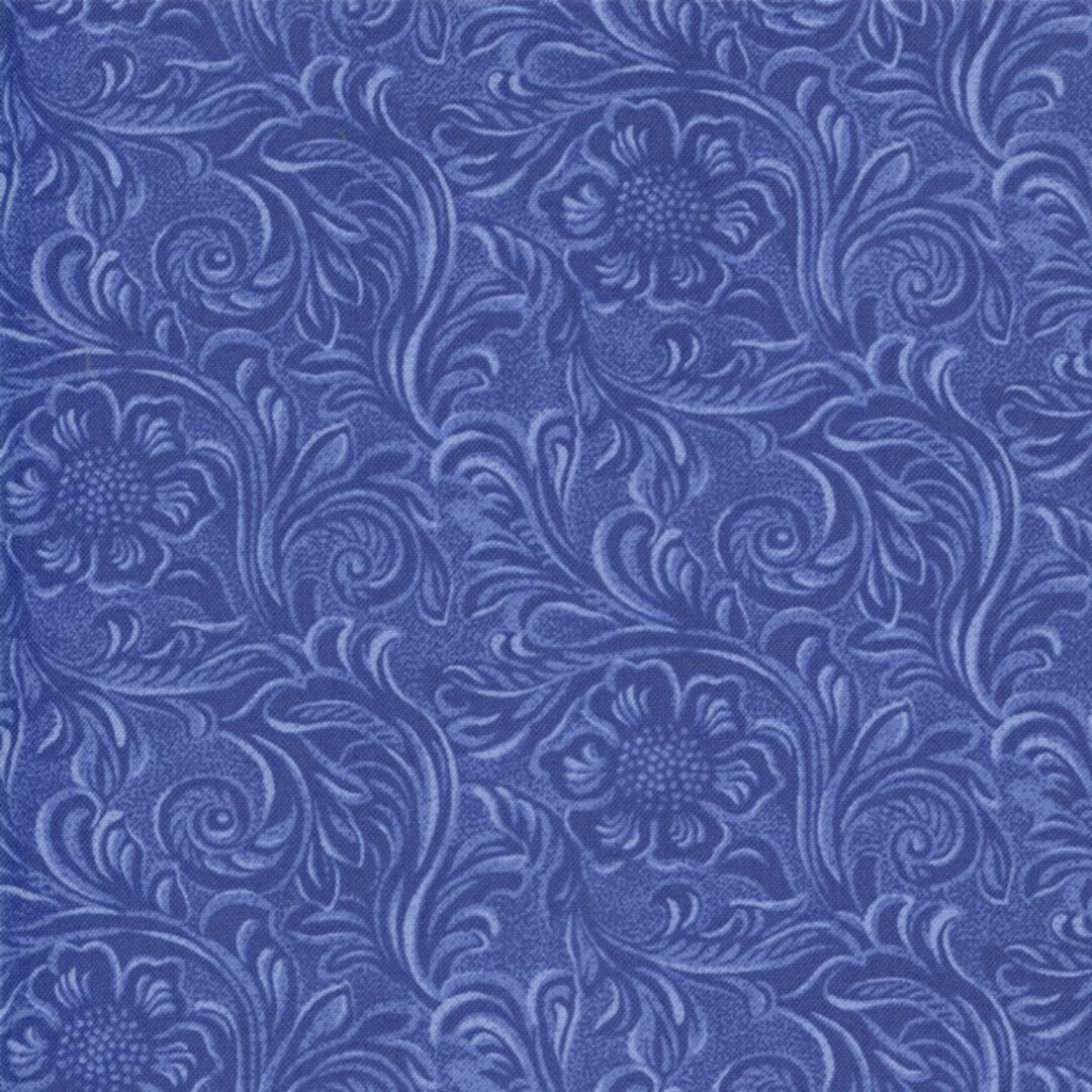 Tooled Leather-look, Medium Blue, FABRIC, 100% Cotton, Western Basics ...