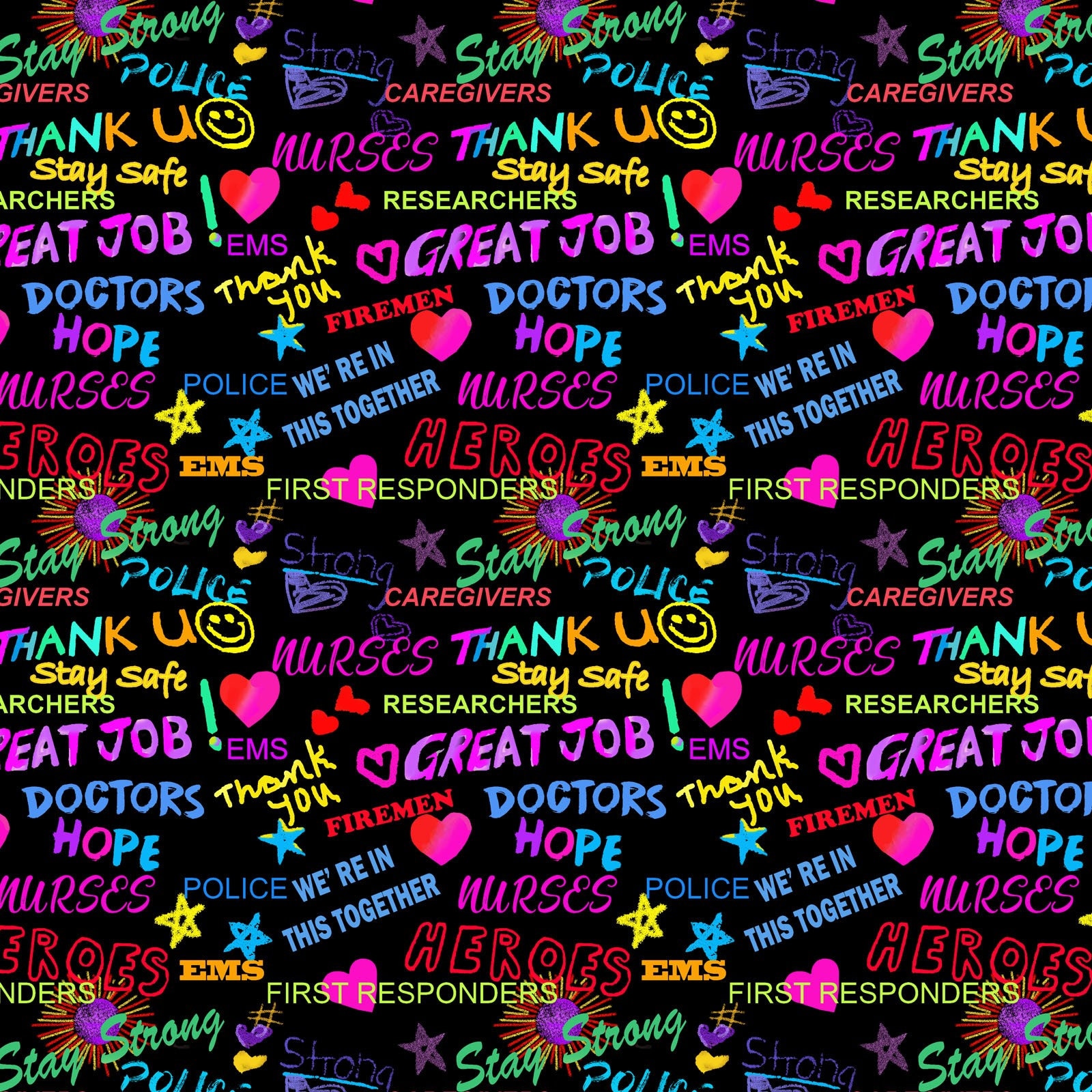 Thank You Notes Colorful Text Black First Responders | Etsy