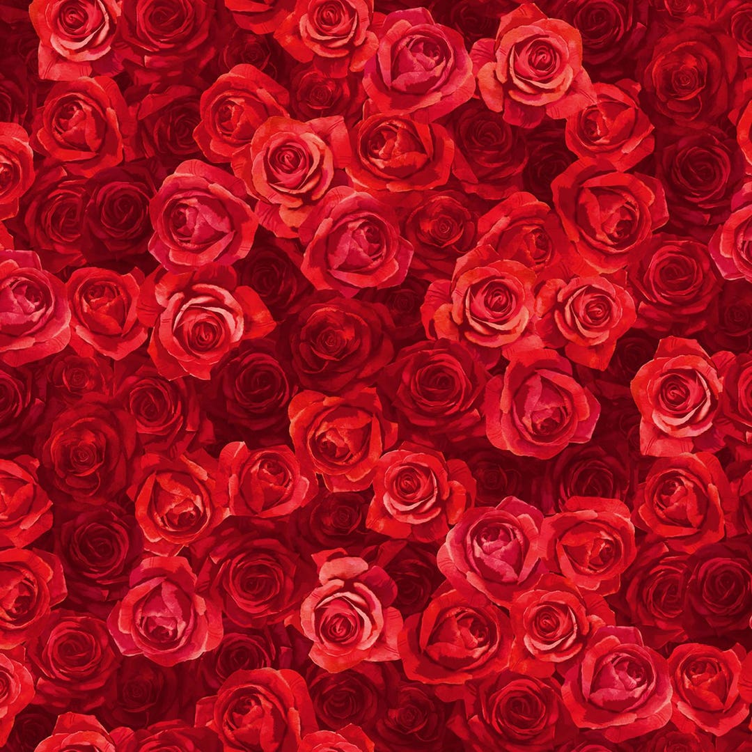 Lovely, Packed, Scarlet Red Roses, Fabric, Flower Shoppe, Hoffman ...