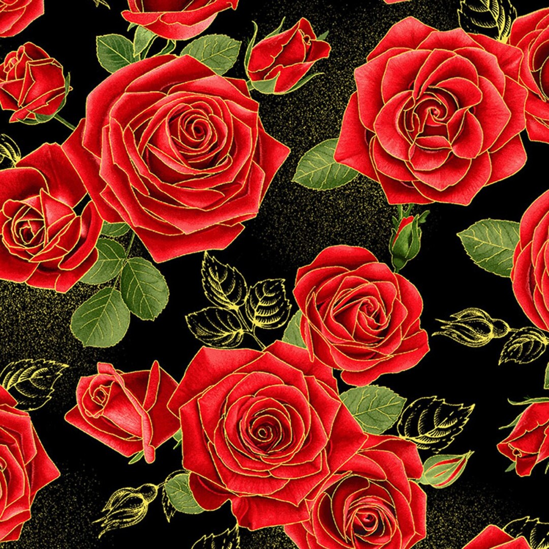 EOB REMNANT 28 Inches Gorgeous Red Roses Allover Gold - Etsy
