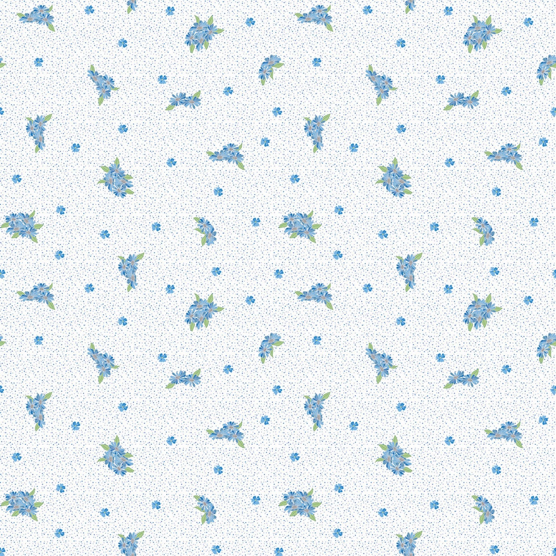 Blue Floral, Allover, Tiny Blue Dots, White Background, Sunny Skies ...