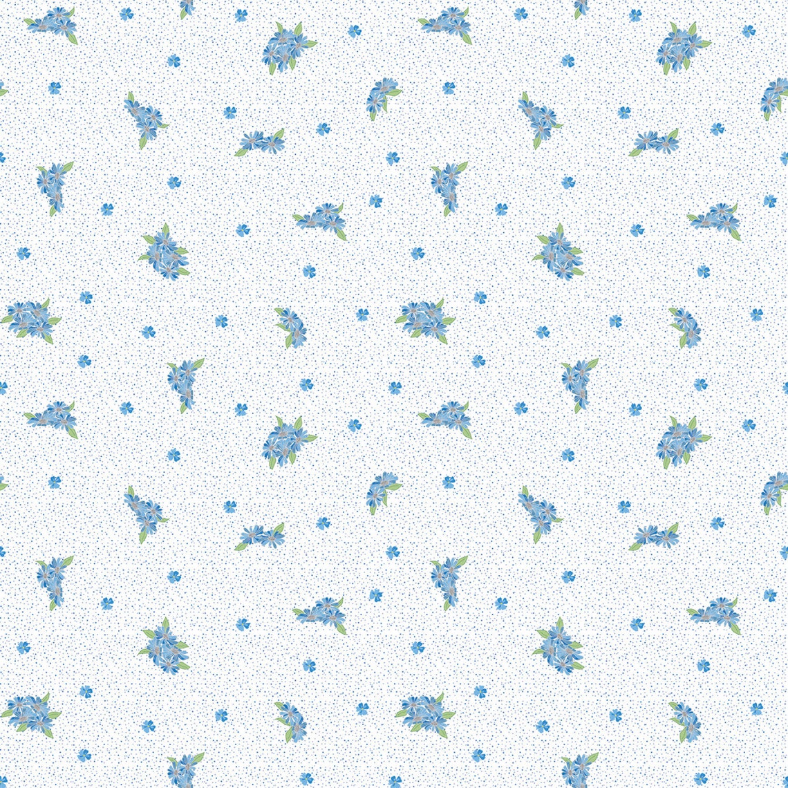 Blue Floral, Allover, Tiny Blue Dots, White Background, Sunny Skies ...